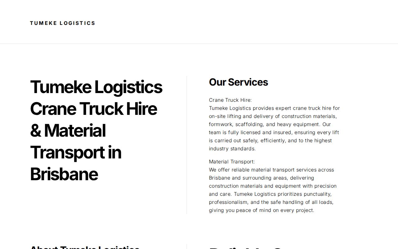 Tumeke Logistics – Crane Truck Hire & Material Transport in Brisbane